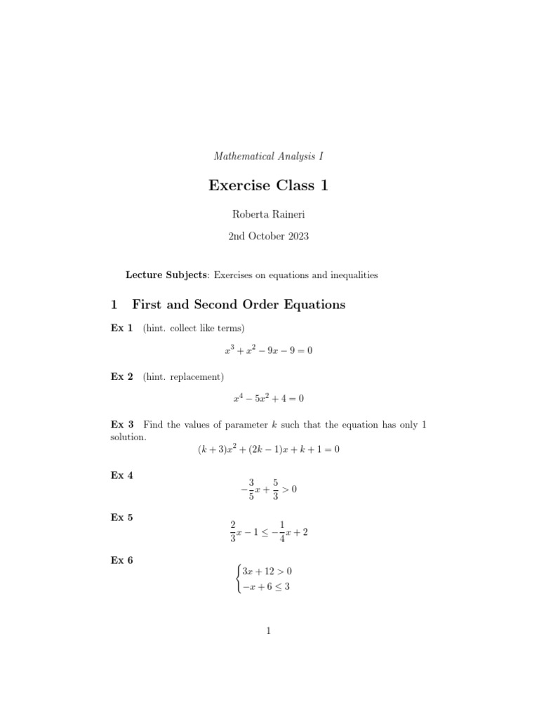 Exercise Class 1: 1 First and Second Order Equations | PDF