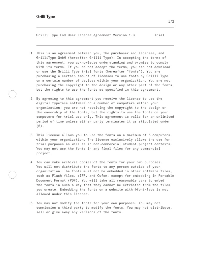 Grilli Type Trial EULA 1 - 3 | PDF | License | Business Law