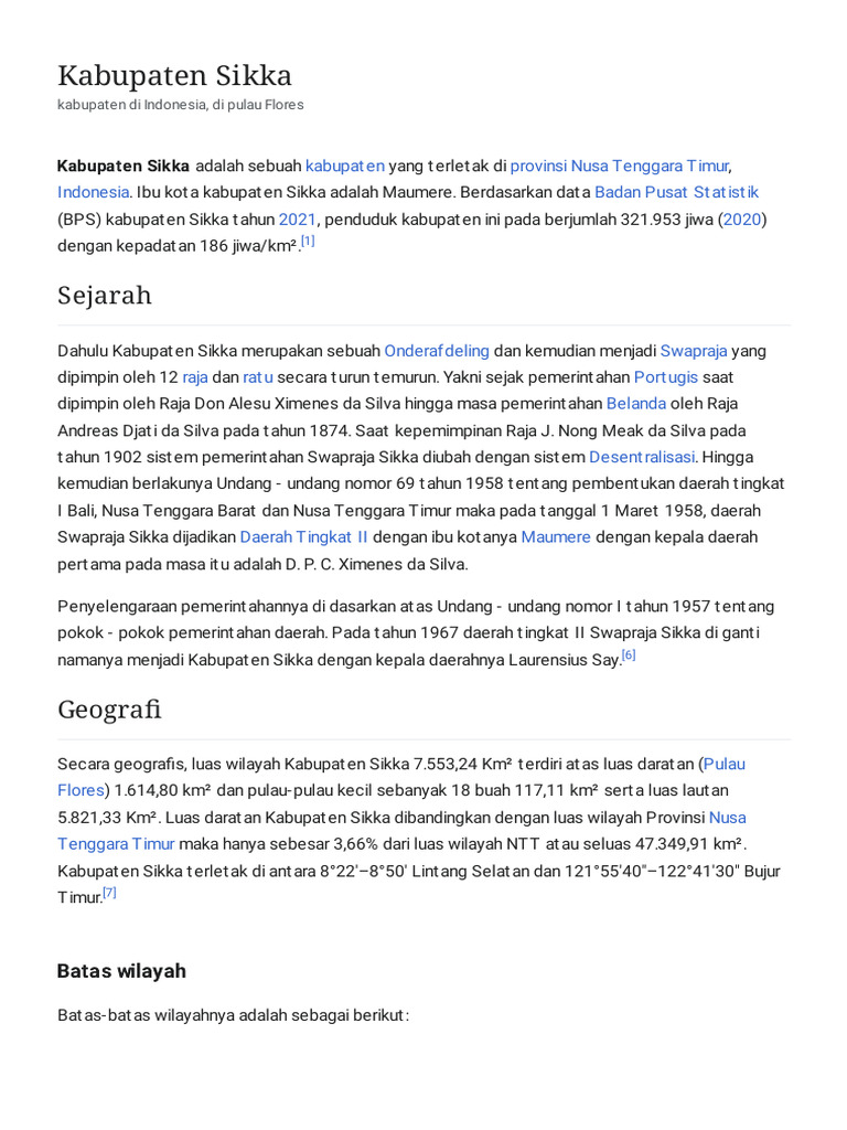 Kabupaten Sikka - Wikipedia Bahasa Indonesia, Ensiklopedia Bebas | PDF