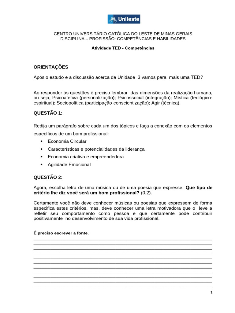 Atividade Avaliativa TED Unidade 3 | PDF