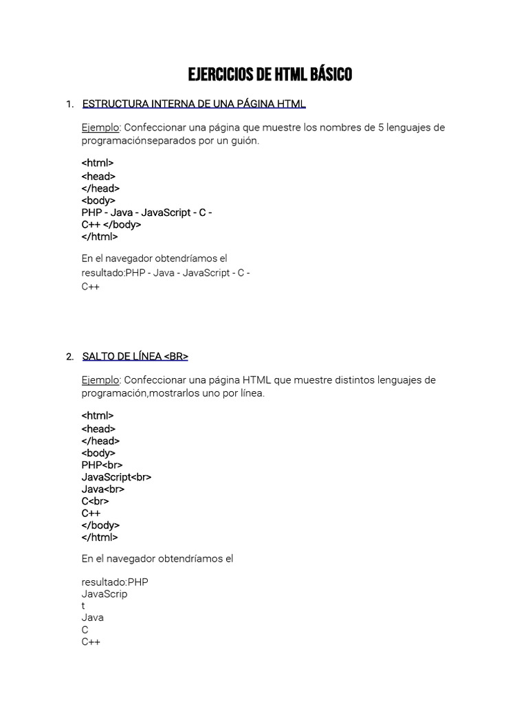 Ejercicios Basicos HTML | PDF | Bases de datos | Mi sql
