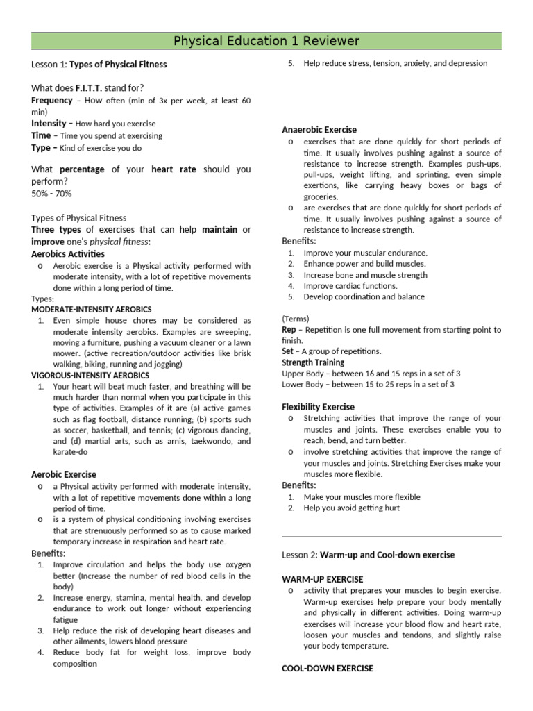 Physical Education 1 Reviewer | PDF