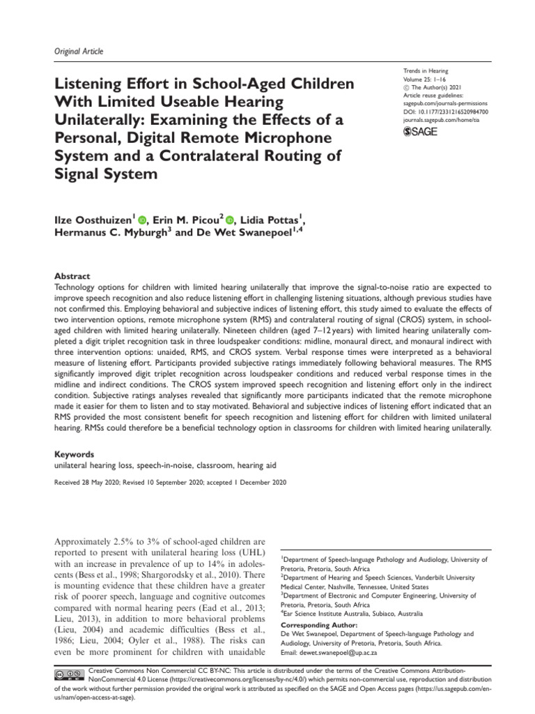 Listening Effort in School-Aged Children With Limited Useable Hearing ...