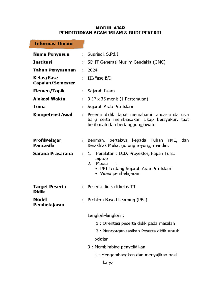 MODUL AJAR PBL | PDF MODUL AJAR PBL | PDF
