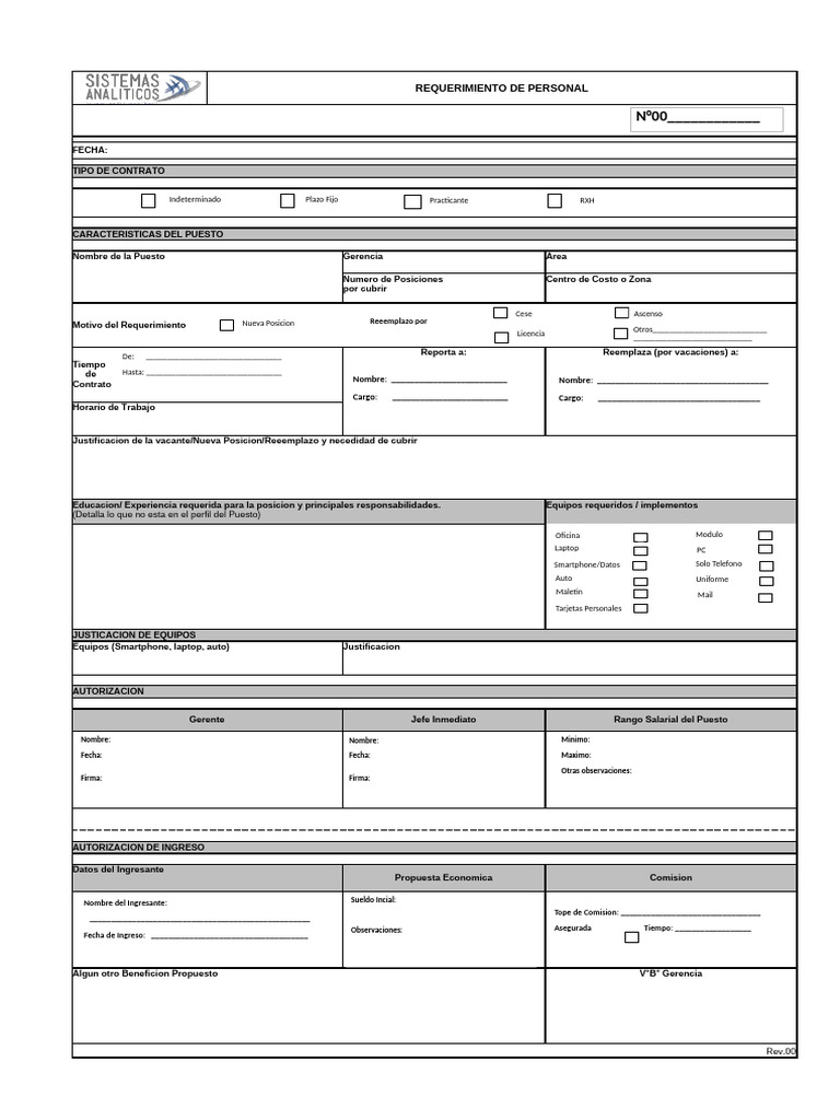 Formato de Requerimiento de personal.Rev.00 | PDF