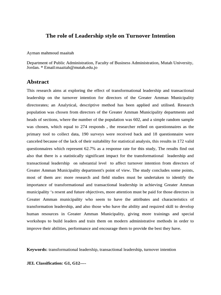 The+Role+of+Leadership+Style+on+Turnover+Intention | PDF