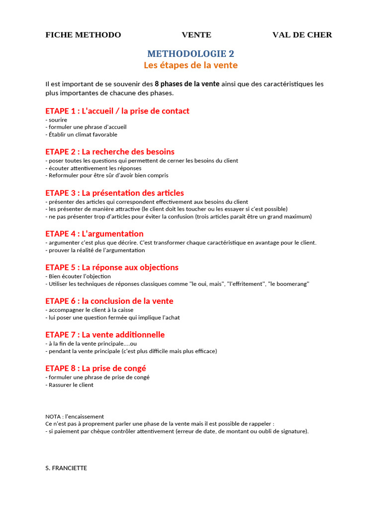 METHODO 2- étapes vente | PDF