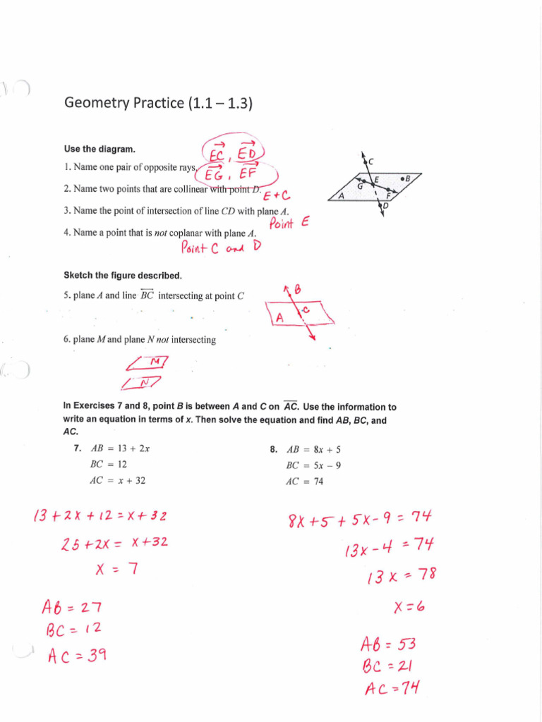 Geom Mid 1 Review Answ | PDF