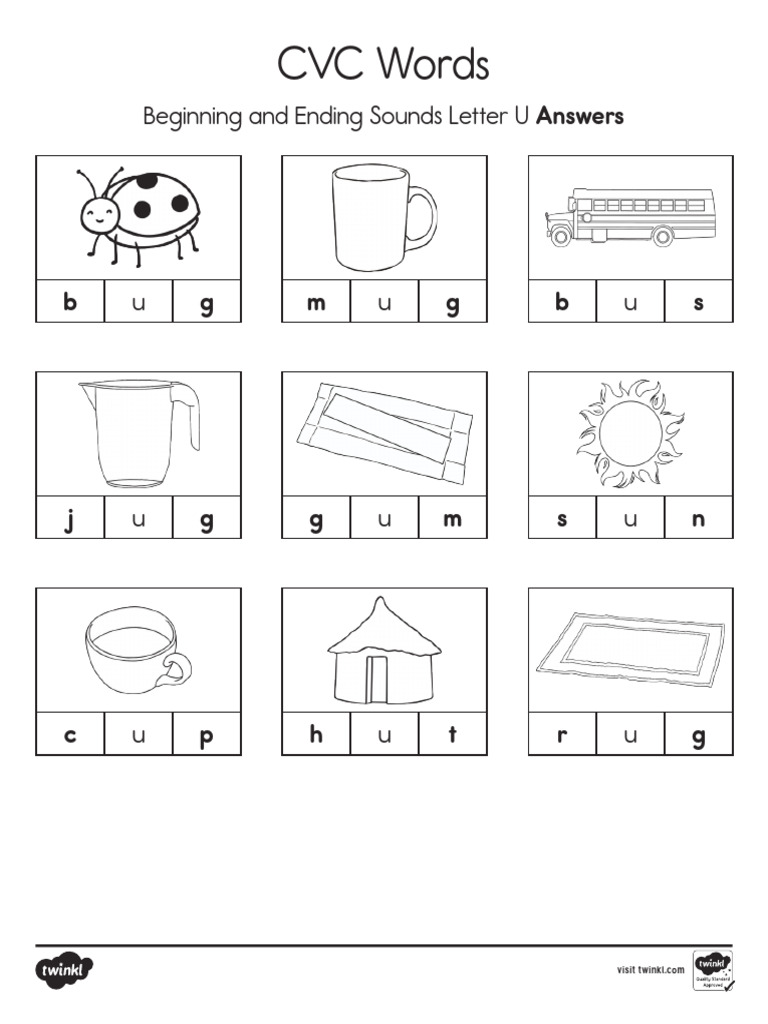 Answer Key CVC Words Beginning and Ending Sounds Letter U Worksheet | PDF
