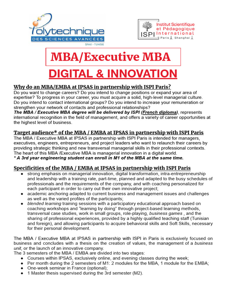 MBA - EMBA at IPSAS | PDF