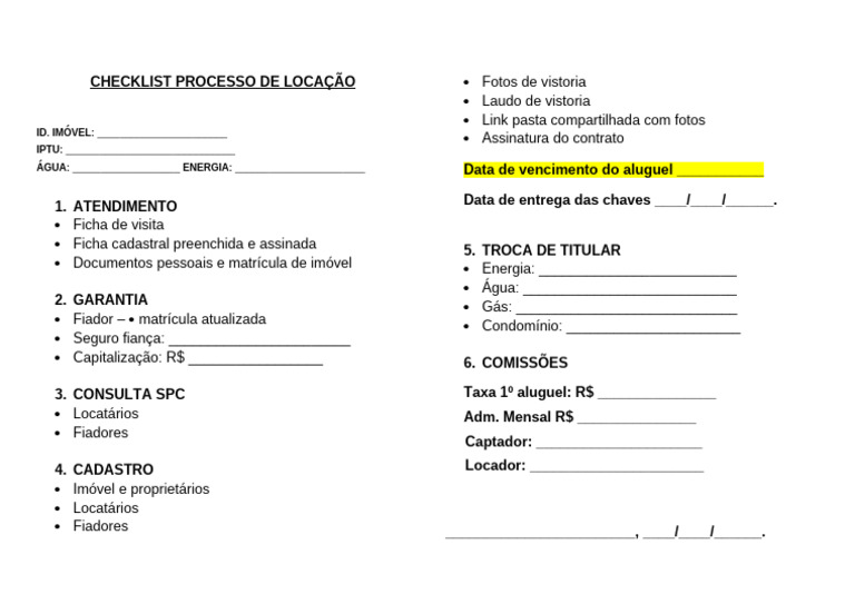 00 - MODELO - Checklist Locação | PDF