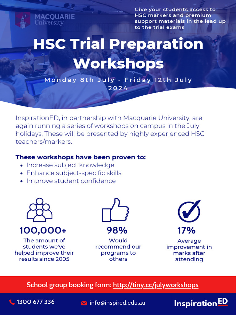 2024 July Trial Preparation Workshops - School Registrations | PDF