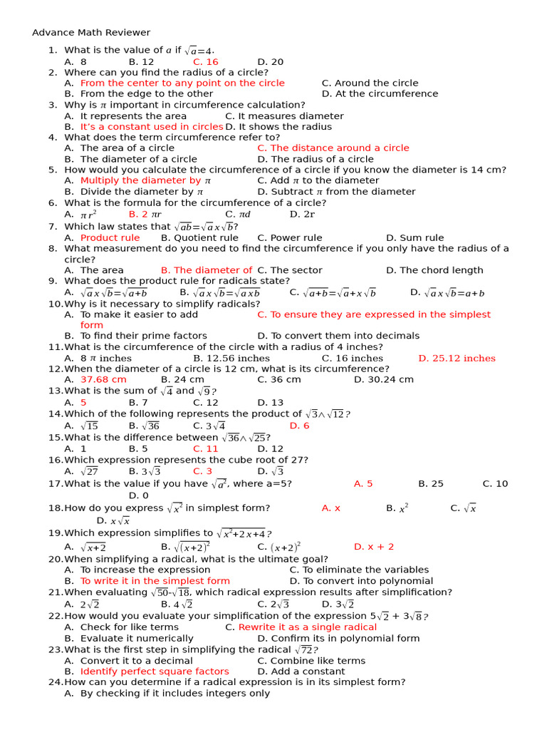 Advance Math Reviewer | PDF