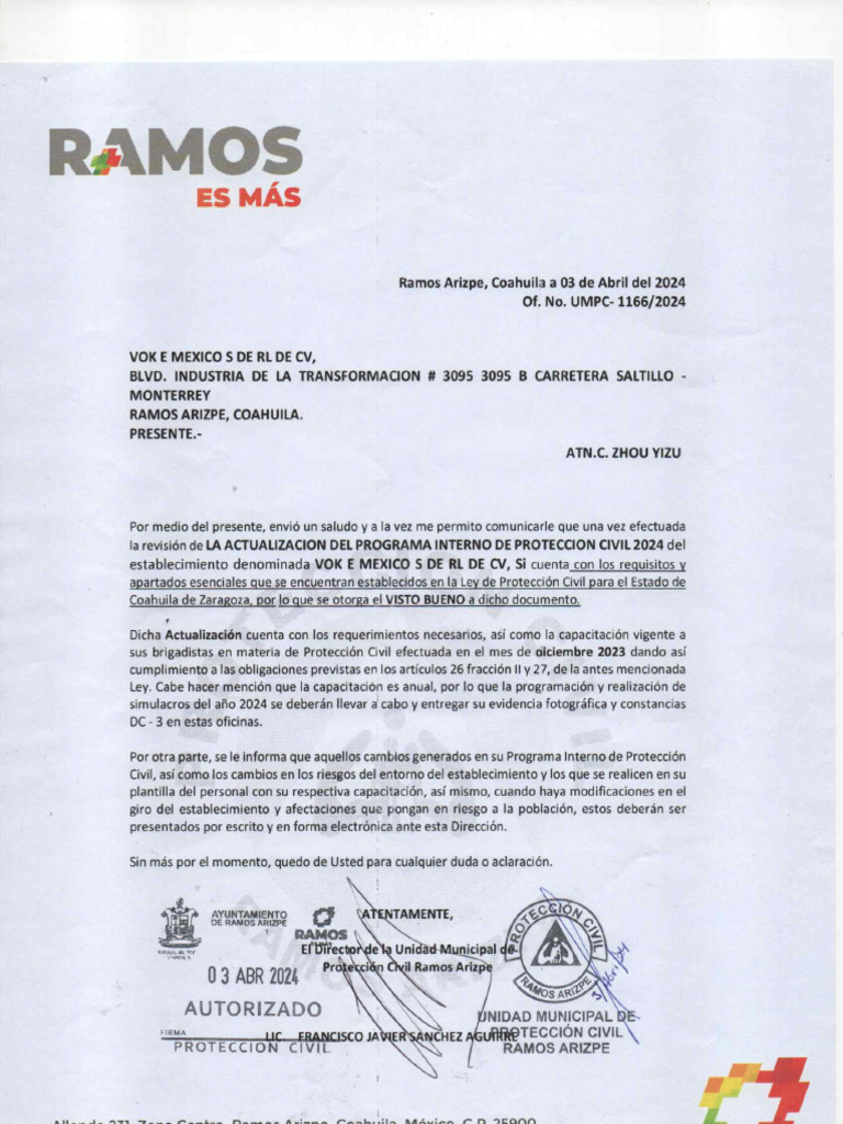 Programa Interno De Proteccion Civil Pdf