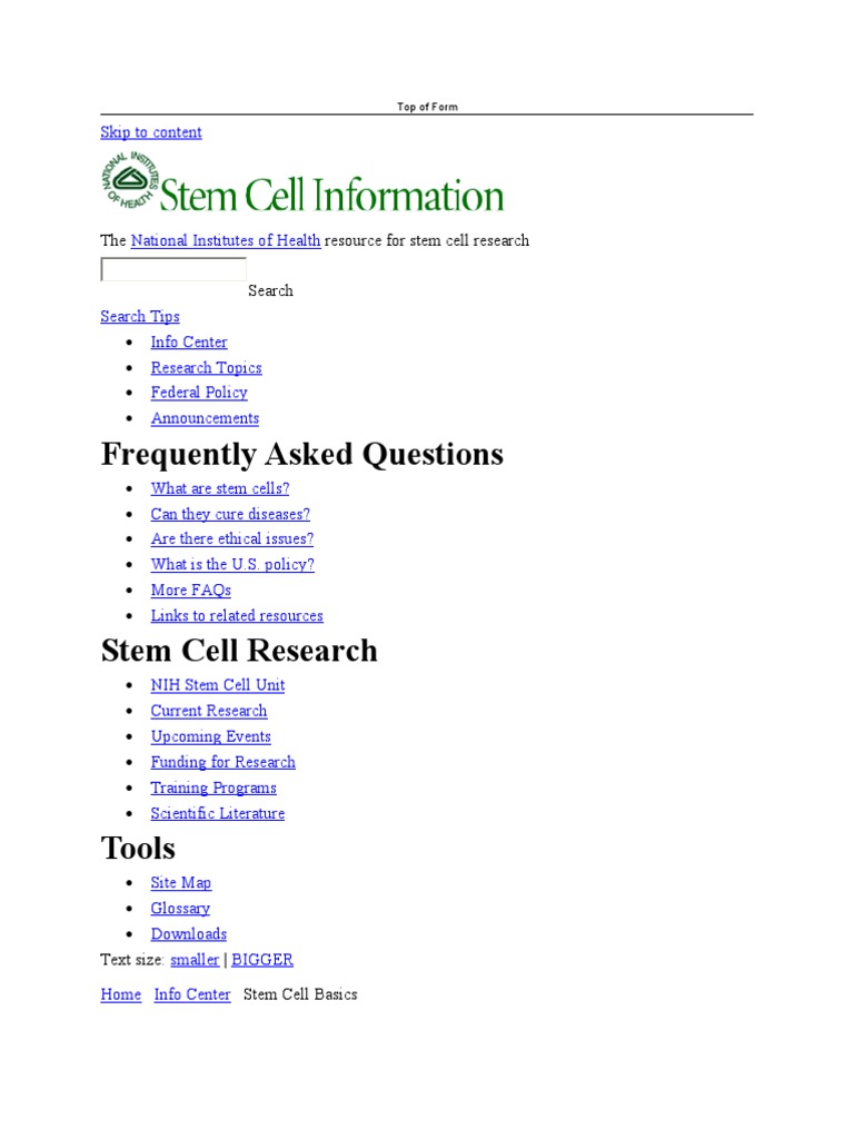 Frequently Asked Questions: The Resource For Stem Cell Research Search ...