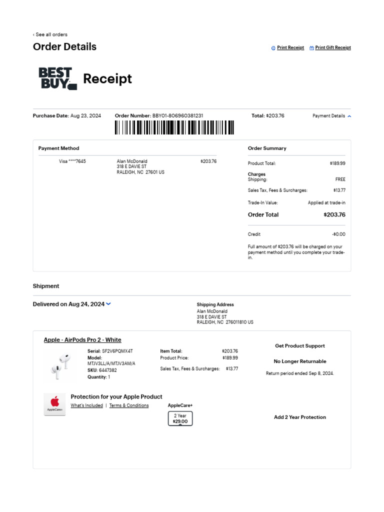 Best Buy Order Details | PDF
