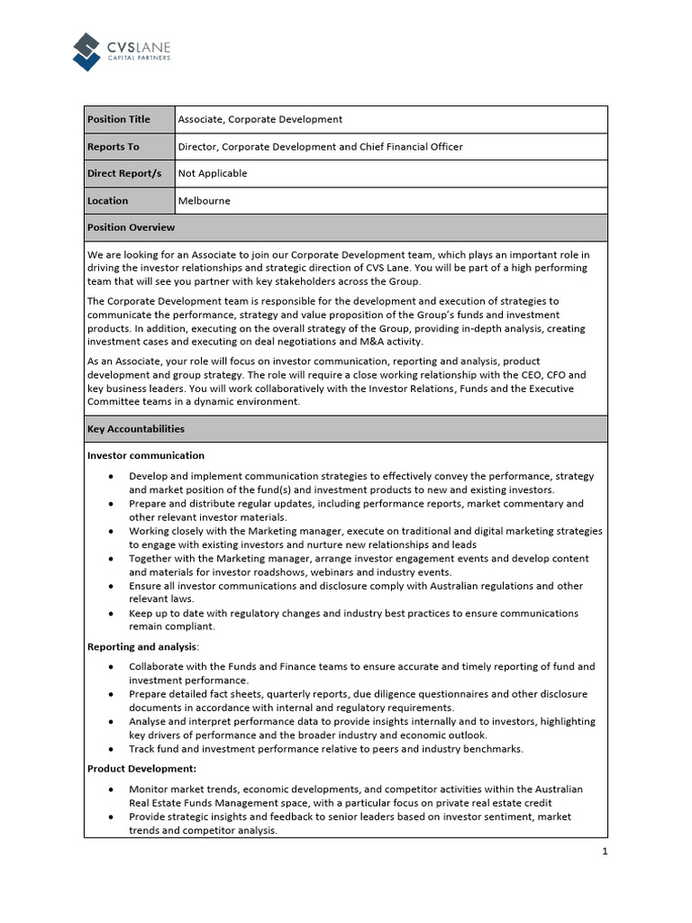 PD Corporate Development Associate | PDF | Investing | Investment ...