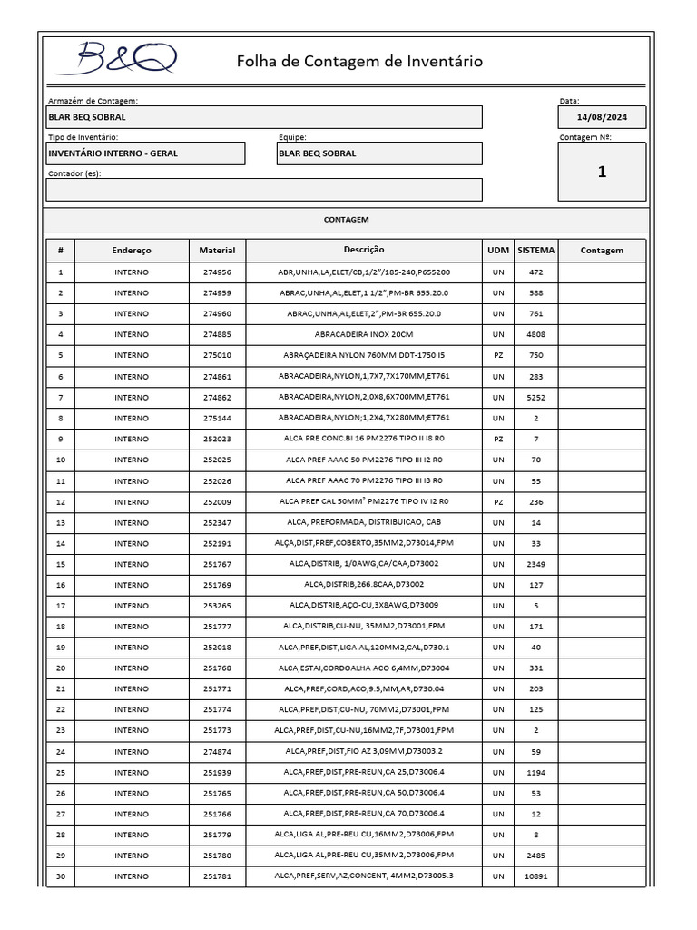 Folha_de_Contagem_Inventário Interno | PDF
