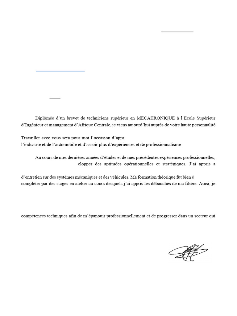 Lm. Demande de Stage Fredy Fotto Camlait | PDF