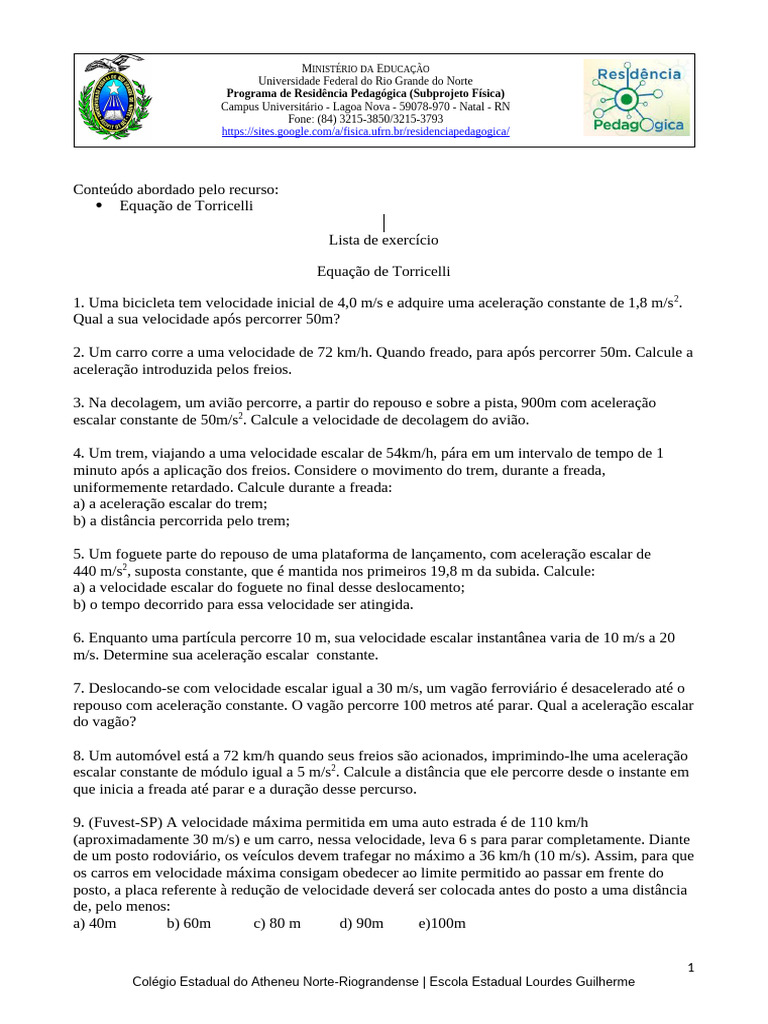 Equação de Torricelli | PDF