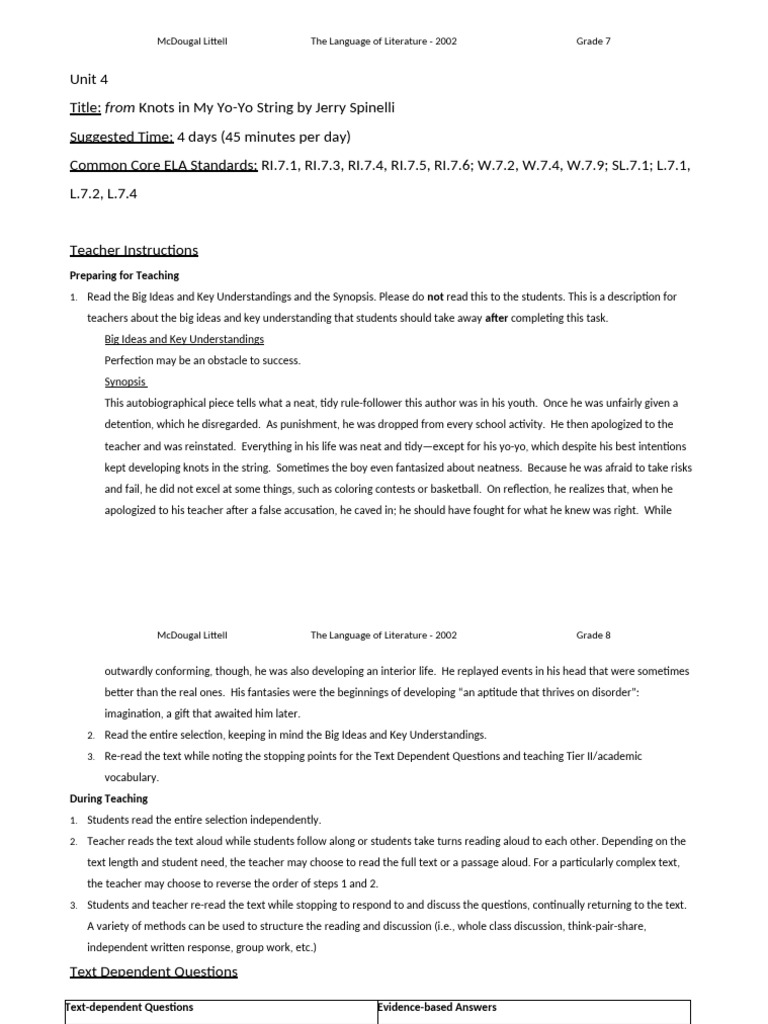 Knots in My Yo-Yo String. Lesson - Anthology | PDF