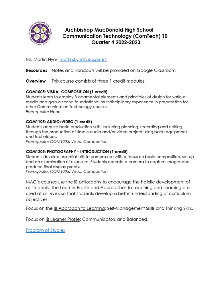 ComTech 10 Course Outline Q4 - 2022-23 | PDF