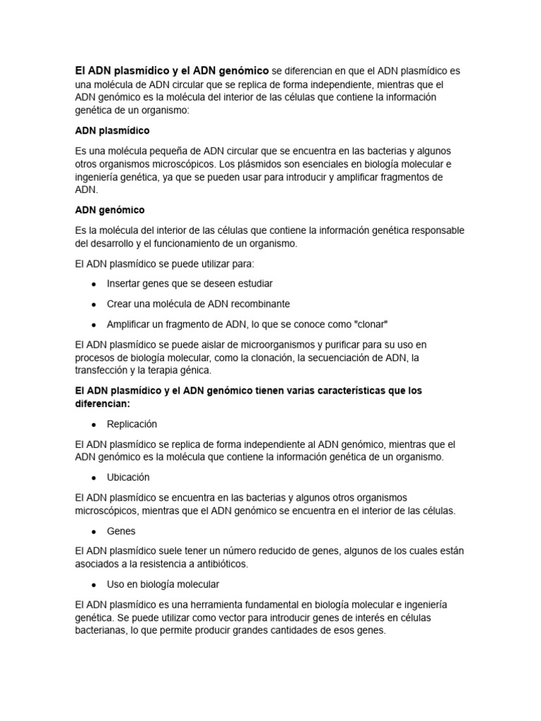 El ADN Plasmídico y El ADN Genómico | PDF