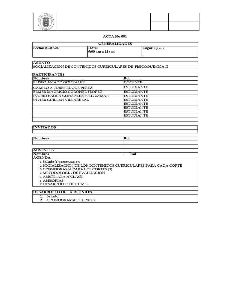 Acta 001 2024 2 Fisicoquimica Ii | PDF