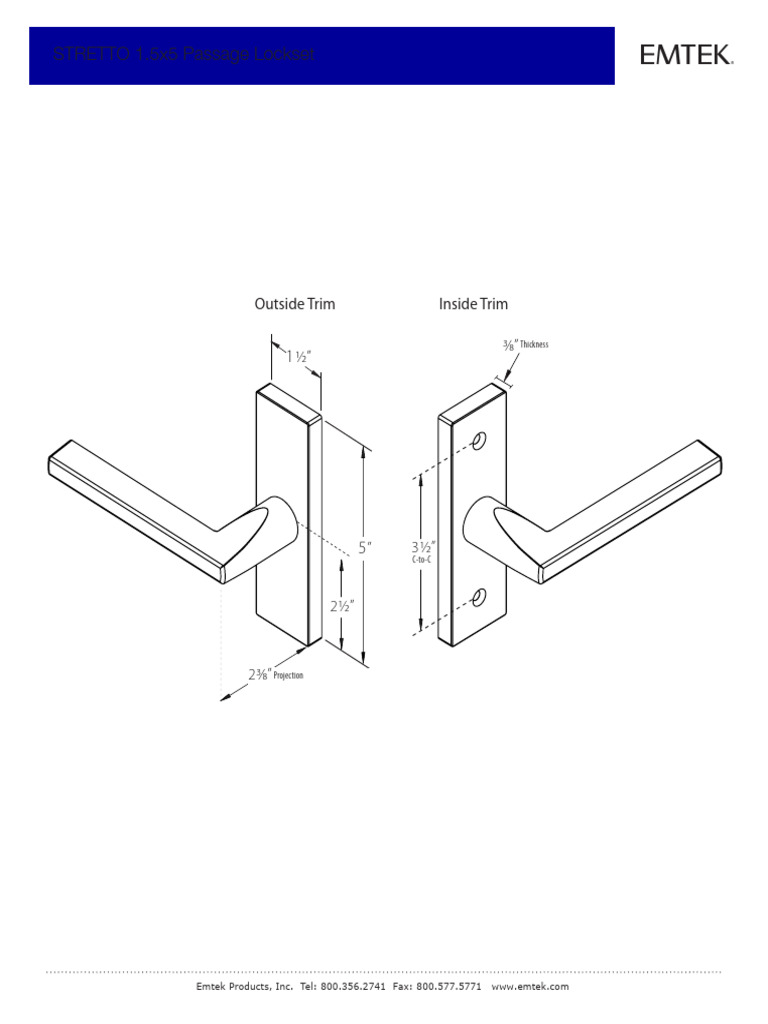 Emtek STRETTO 1.5x5 Dimensions-Door Thickness Specifications | PDF