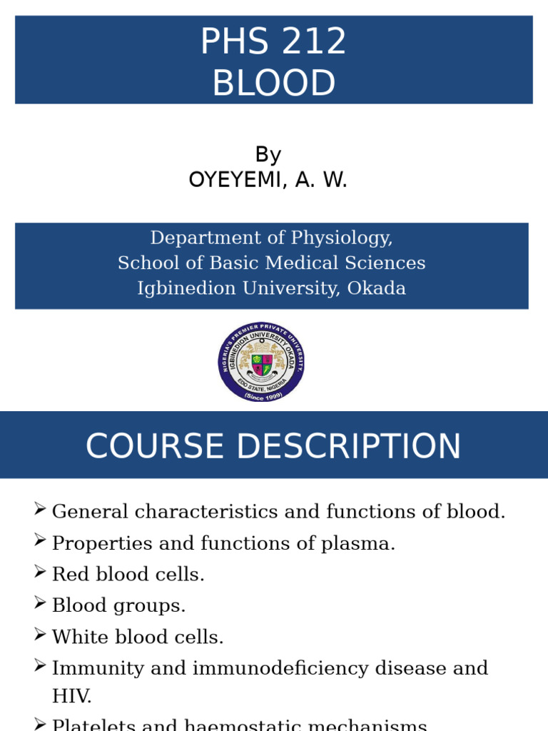 Intro & Blood PHS 205 | PDF