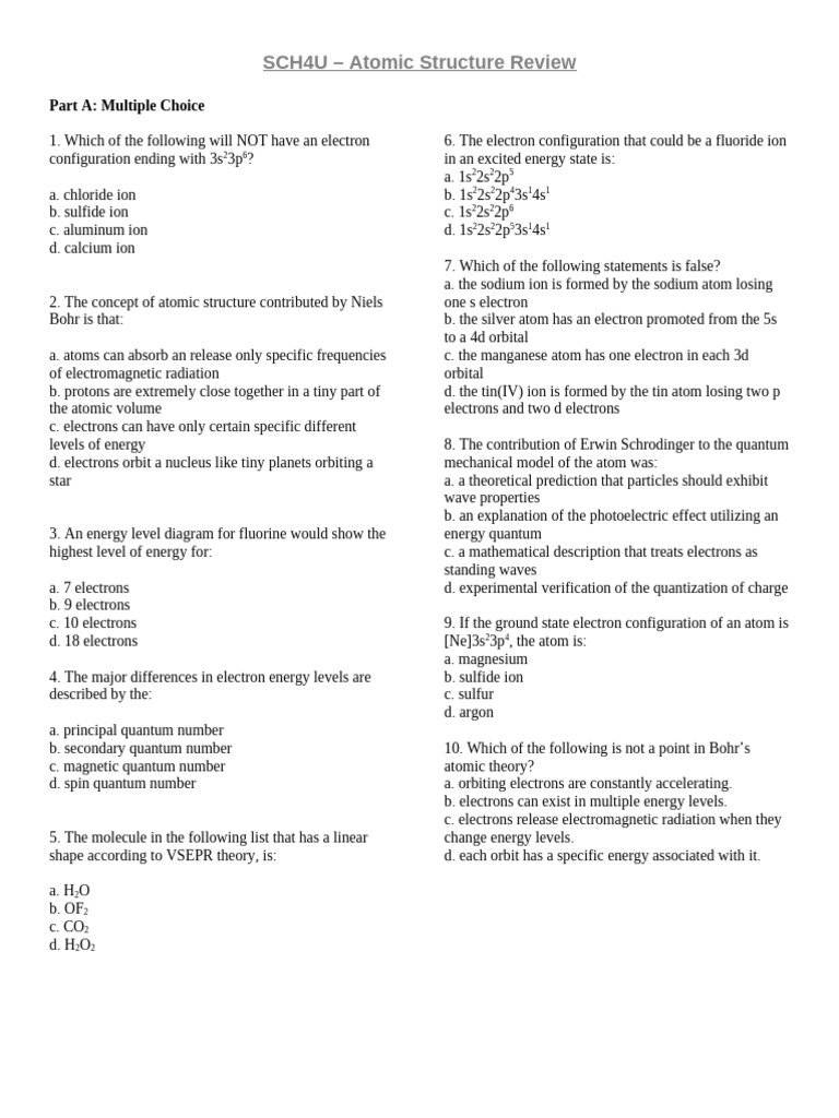 SCH4U Structure Properties Review | PDF
