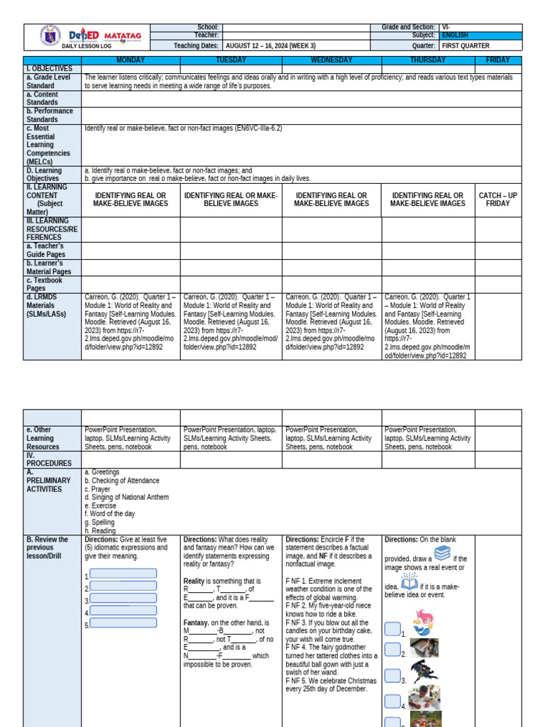 G6 Q1W3 DLL ENGLISH (MELCs) | PDF