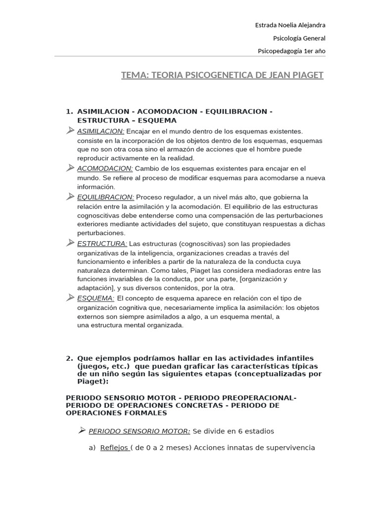 Teoria Psicogenetica de Piaget | PDF