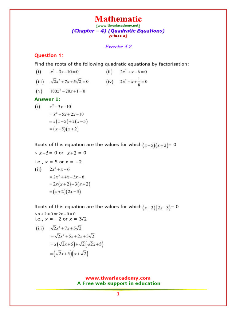 10 Maths NcertSolutions Chapter 4 2 | PDF