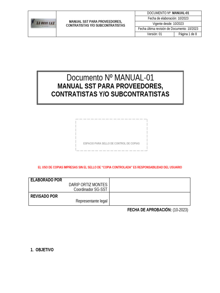 MANUAL-01 Manual SST para Proveedor, Contratistas | PDF