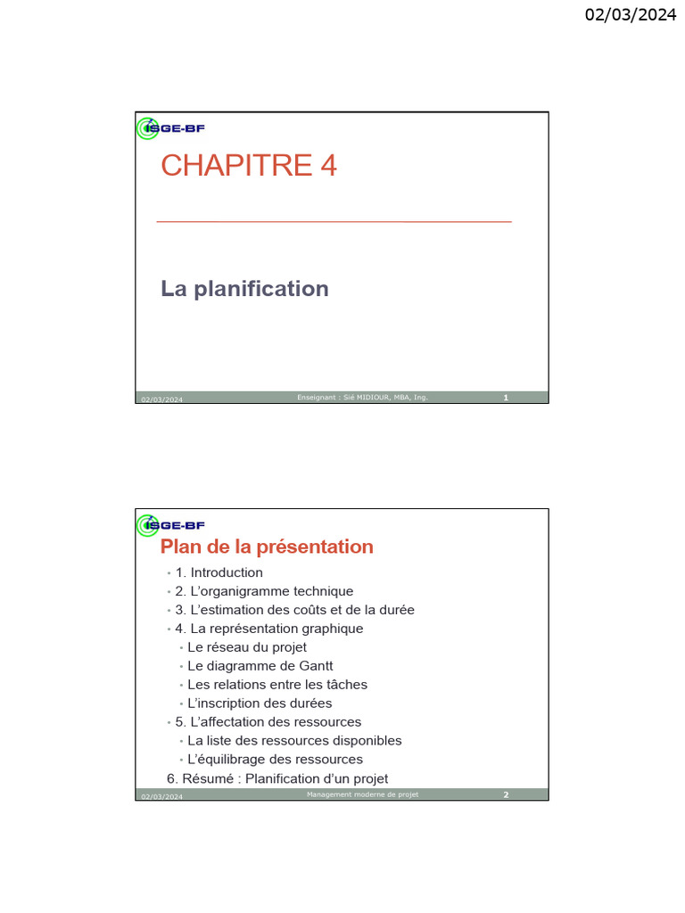 Chapitre4 Planification Projet MMP 02032024 | PDF