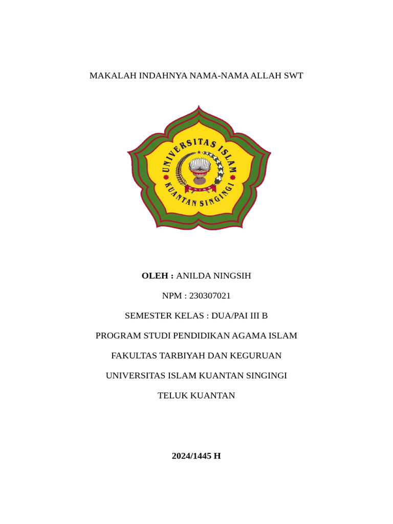 Makalah Indahnya Nama-Nama Allah SWT | PDF