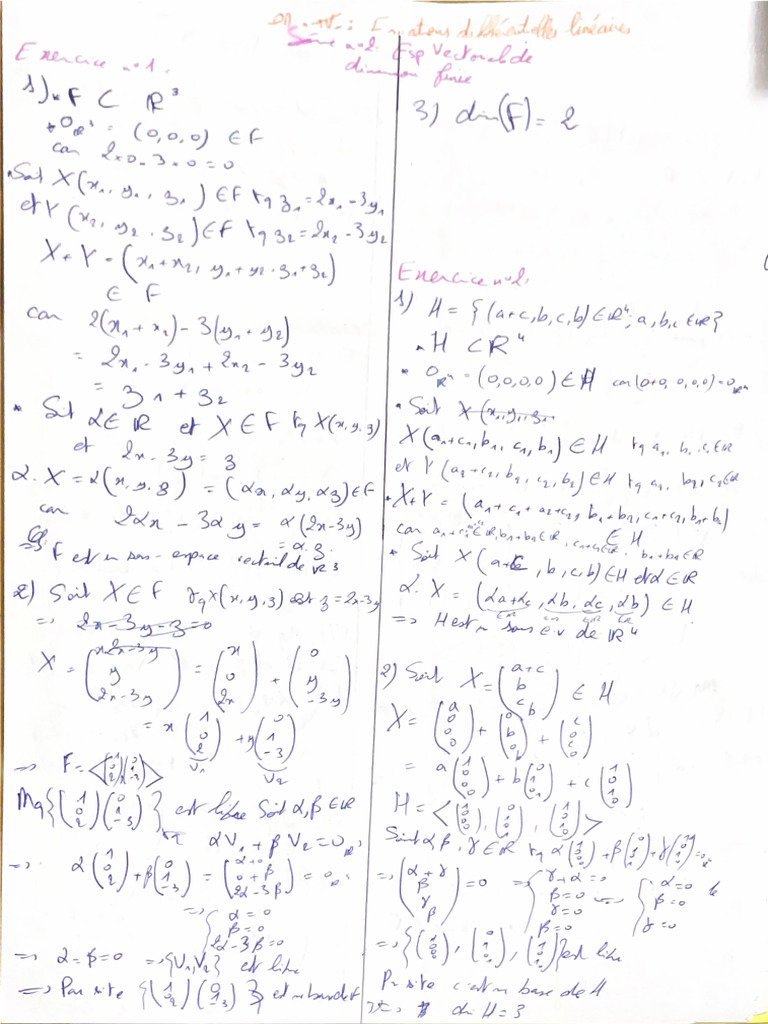 Correction serie 2 espace vectoriel | PDF