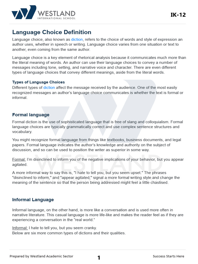 Language Choice and Analysis | PDF
