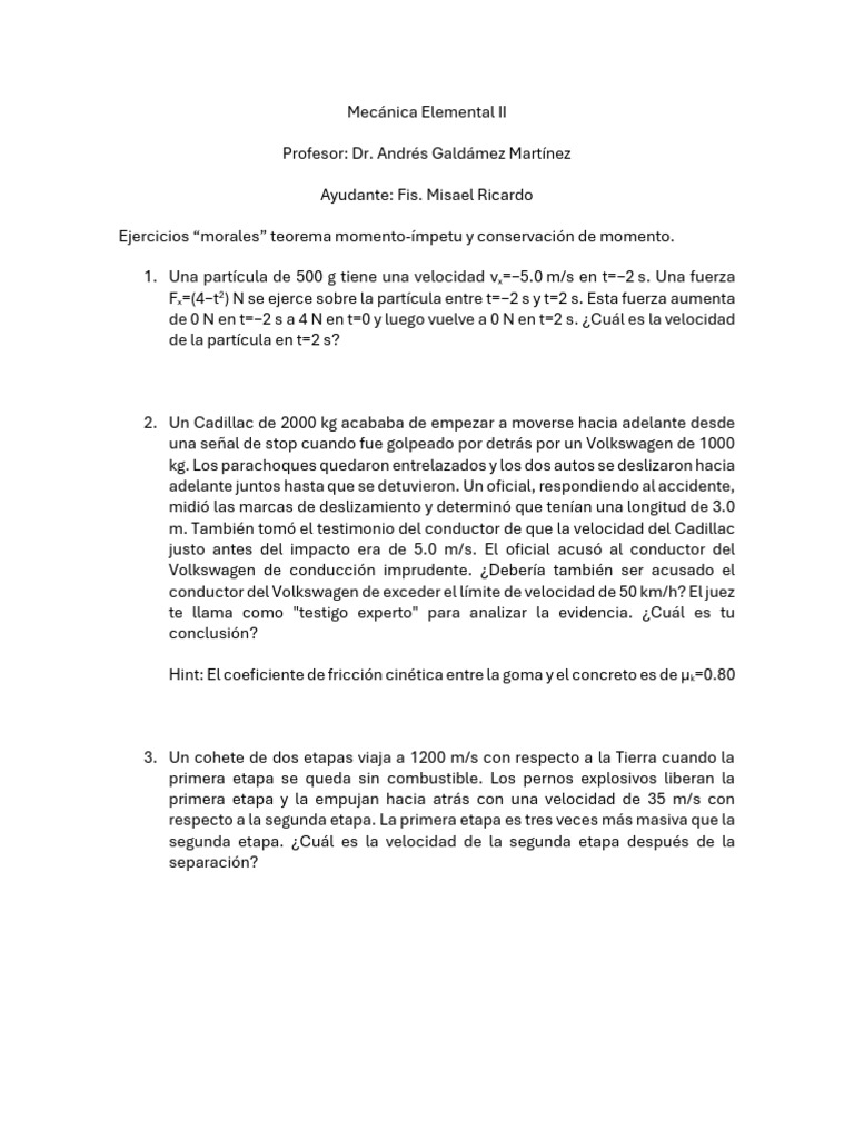 Problemas Repaso Impetu Momento | PDF