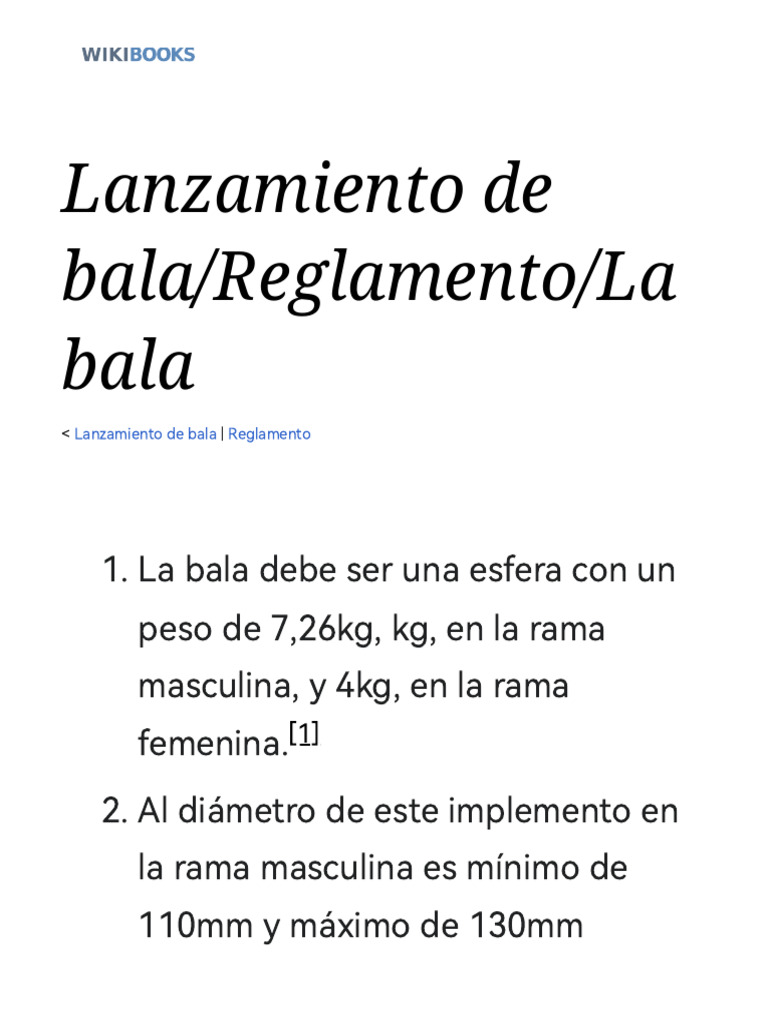 Lanzamiento de Bala - Reglamento - La Bala - Wikilibros | PDF