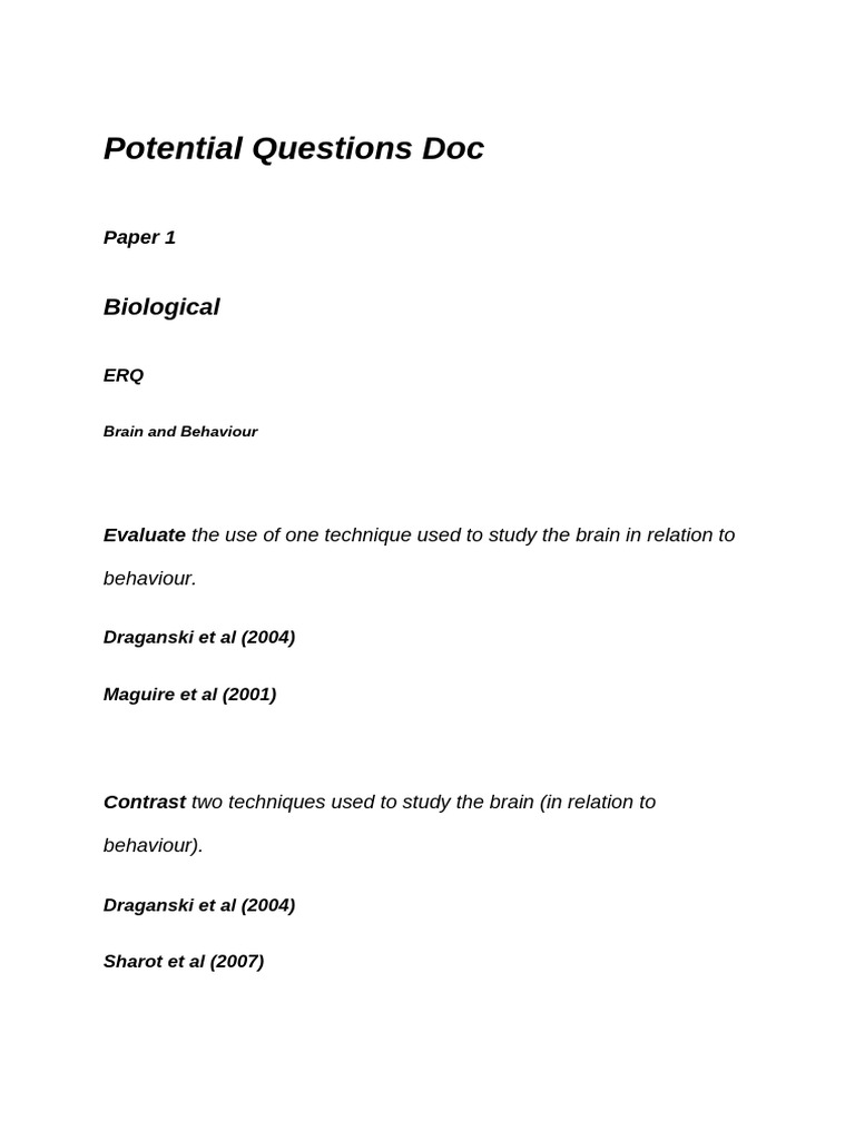 Potential Questions | PDF
