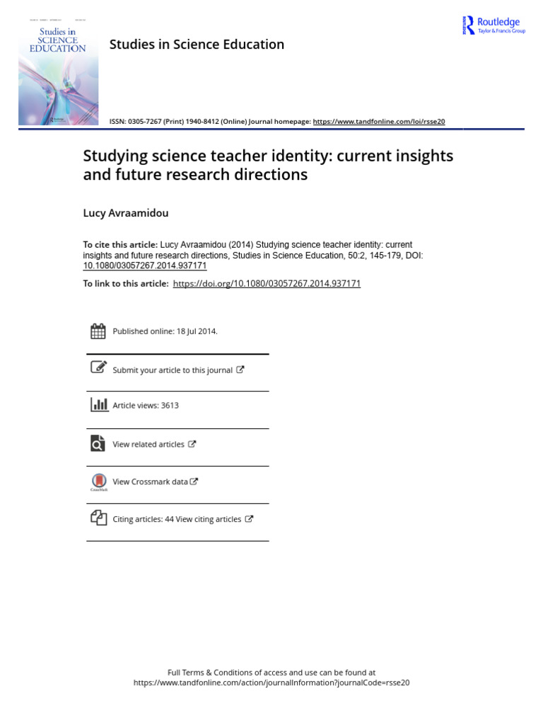Studying Science Teacher Identity Current Insights and Future Research ...