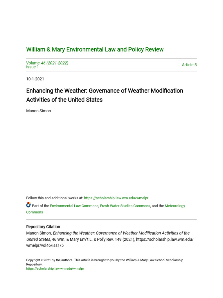 Enhancing The Weather - Governance of Weather Modification Activit ...