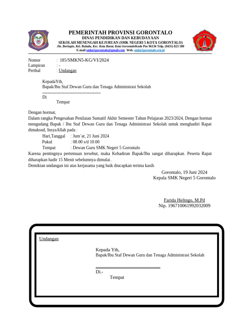 Undangan Rapat Pengesahan Nilai Pdf