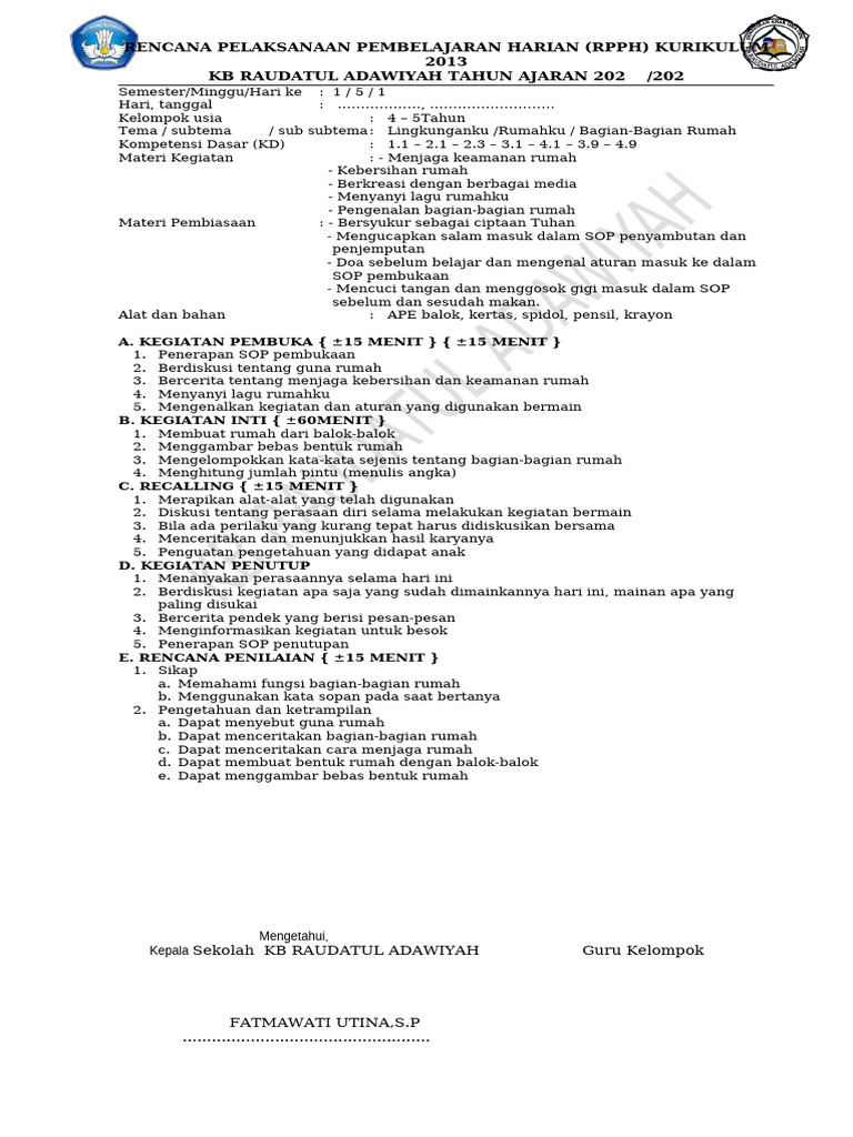 RPPH TK-A SMT1 Minggu - 05 - Rumahku | PDF