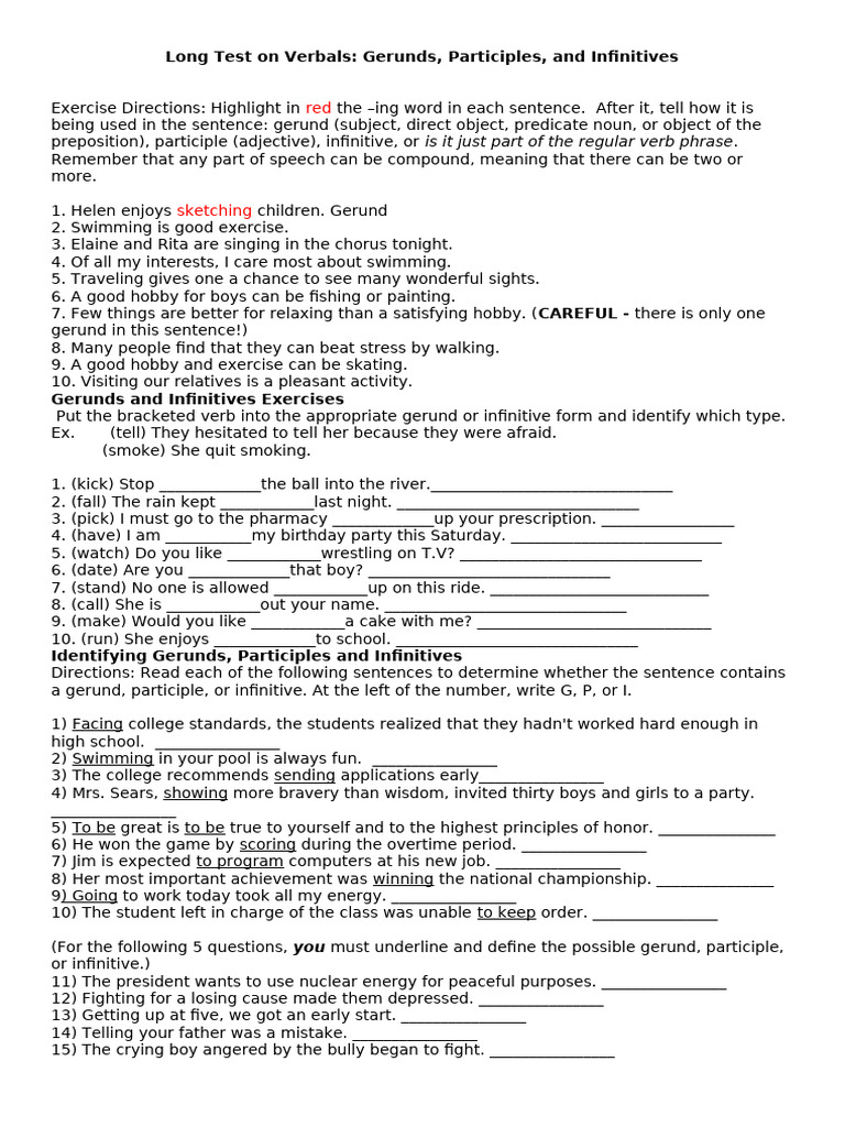 Long Test on Verbals | PDF