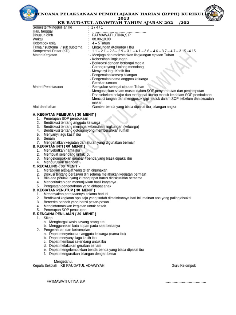 RPPH TK-A SMT1 Minggu - 04 - Keluarga | PDF