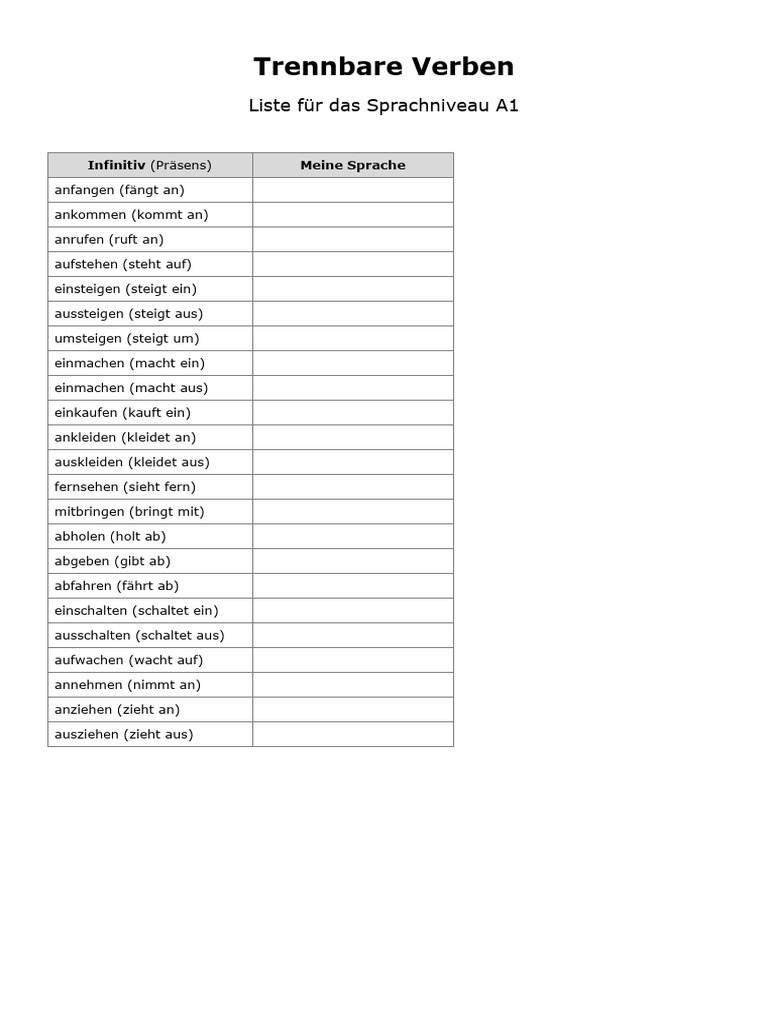 Trennbare Verben | PDF