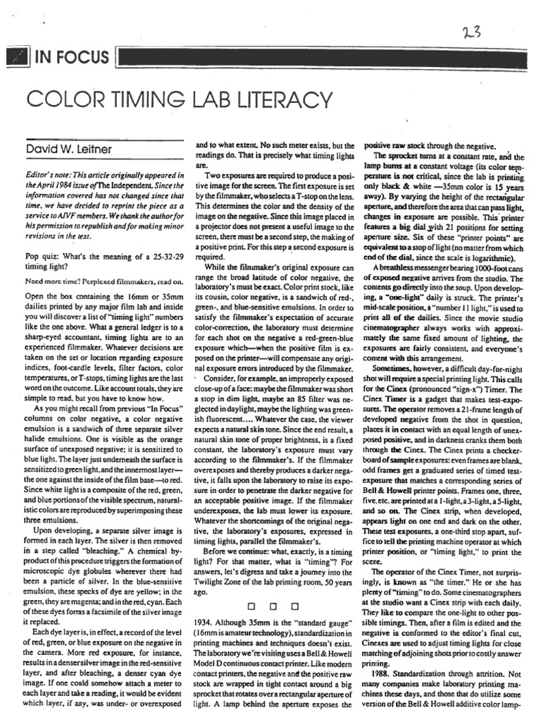 Color Timing Lab Literacy Copy 3 | PDF